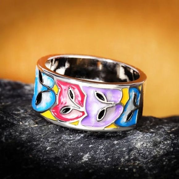 Jewelry | Sterling Silver 925 Artsy Cat Enamel Boho Ring Size 7 8 9 New ...